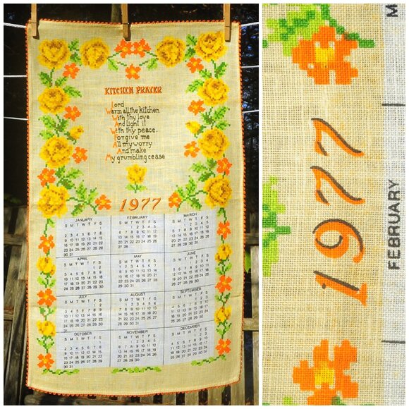 Vintage | Wall Decor | Vtg 977 Calendar Towel Kitchen Prayer Faux ...